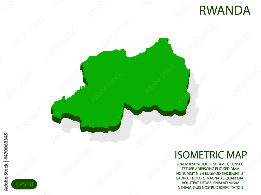 Green isometric map of Rwanda elements white background for concept map ...