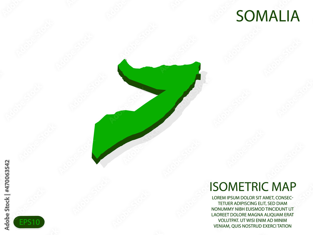 Green isometric map of Somalia elements white background for concept ...
