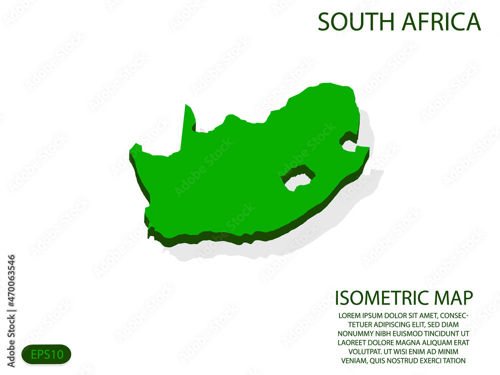 Green isometric map of South Africa elements white background for ...