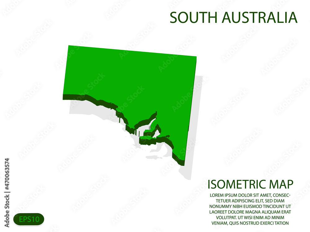 Green isometric map of South Australia elements white background for ...