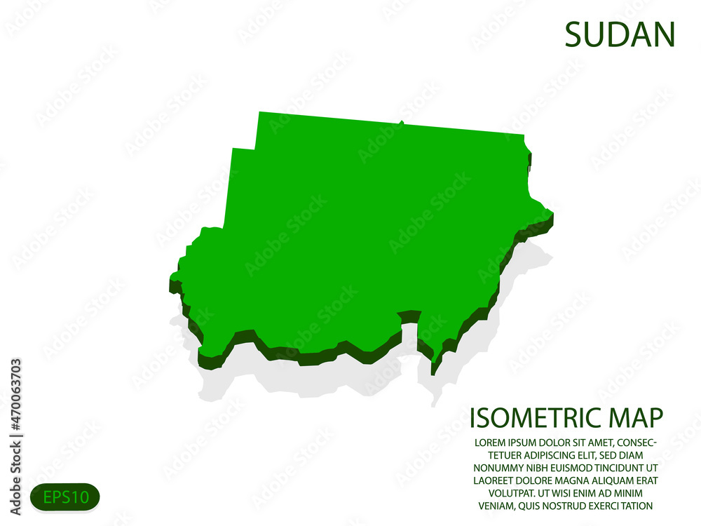 Green isometric map of Sudan elements white background for concept map ...