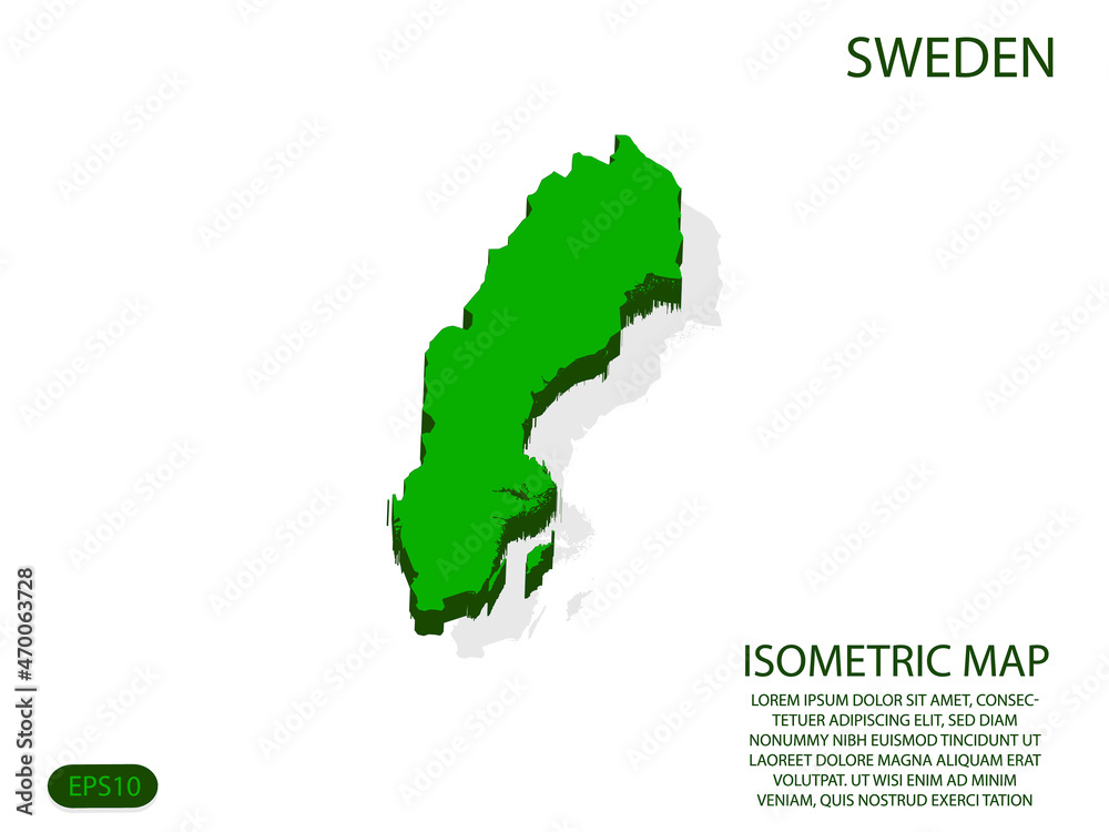 Green isometric map of Sweden elements white background for concept map ...