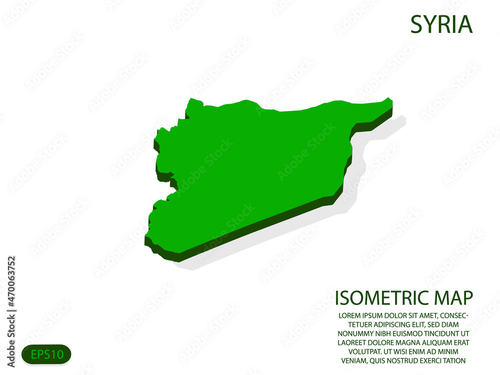 Green isometric map of Syria elements white background for concept map ...