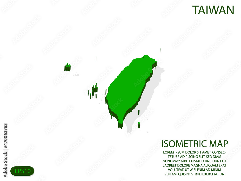 Green isometric map of Taiwan elements white background for concept map ...