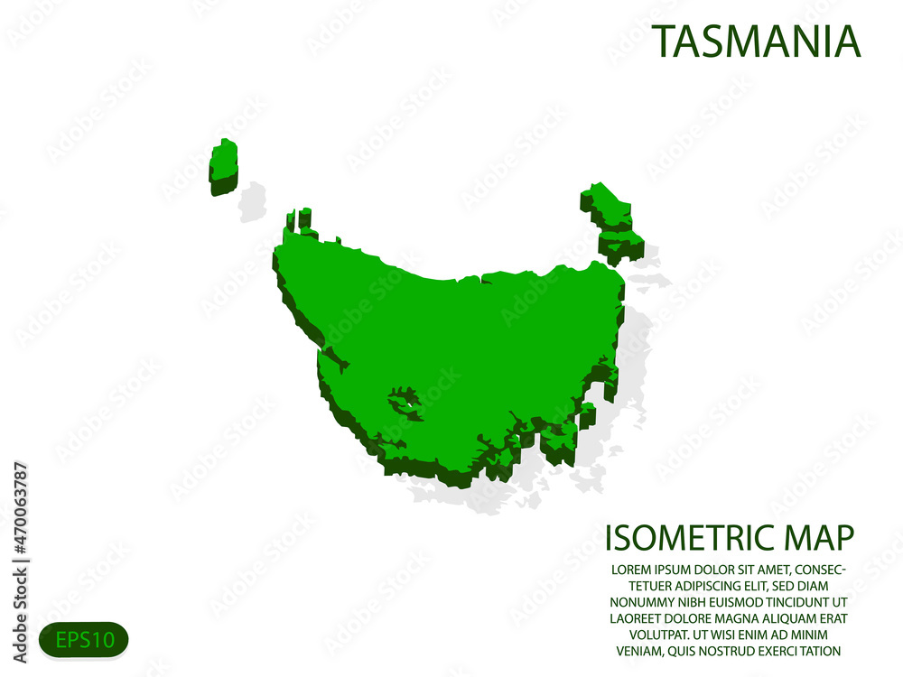 Green isometric map of Tasmania elements white background for concept ...