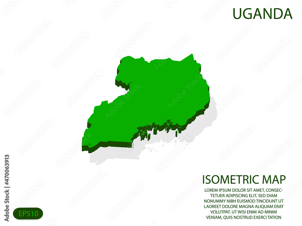 Green isometric map of Uganda elements white background for concept map ...