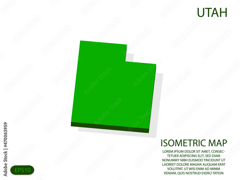 Green isometric map of Utah elements white background for concept map ...
