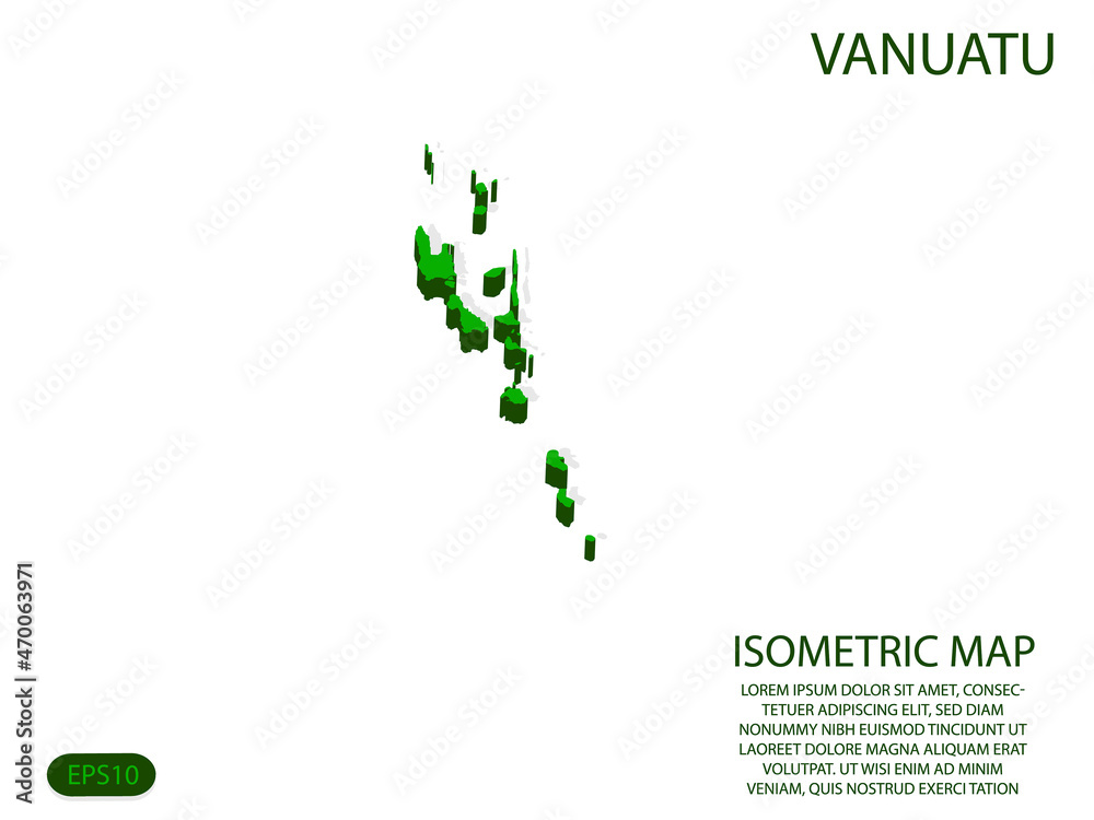 Green isometric map of Vanuatu elements white background for concept ...
