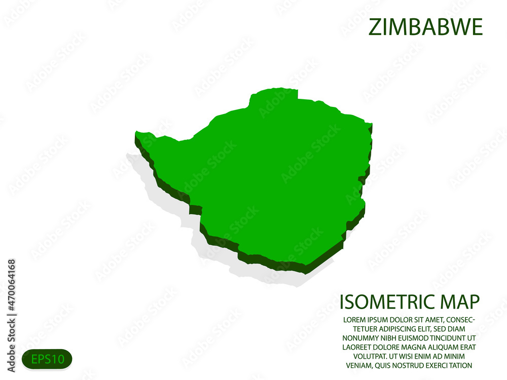 Green isometric map of Zimbabwe elements white background for concept ...