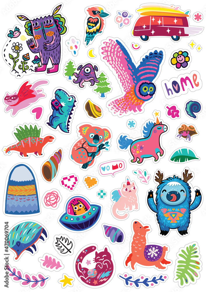 Cartoon animals and nature elements big bundle set Stock Vector | Adobe ...