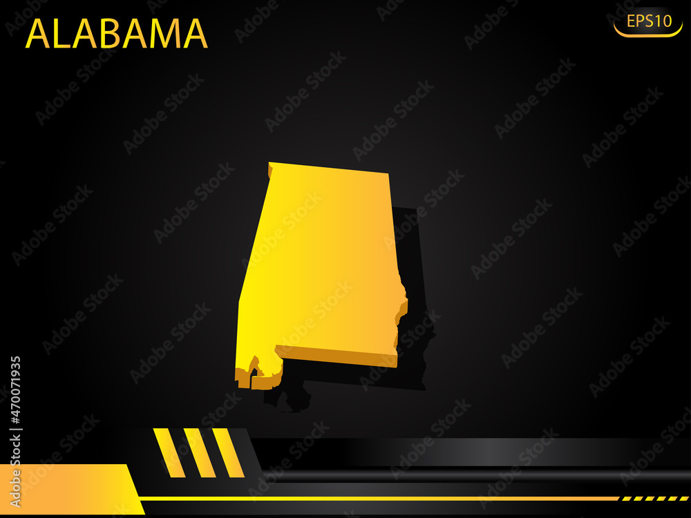 isometric map yellow of Alabama on background yellow black frame design ...