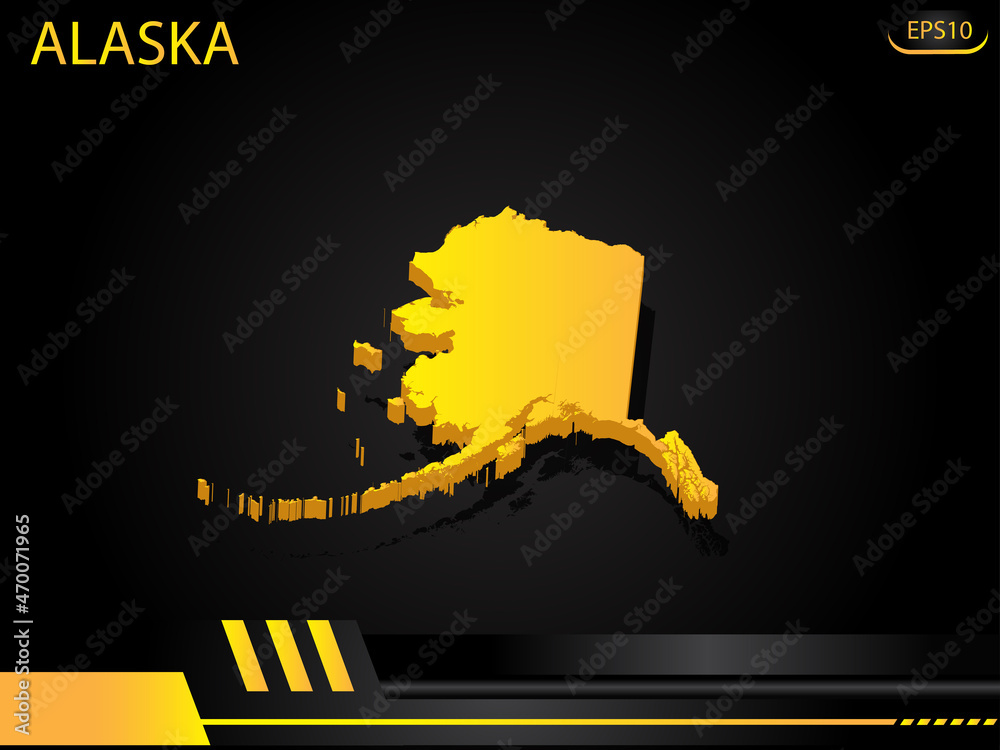 isometric map yellow of Alaska on background yellow black frame design ...