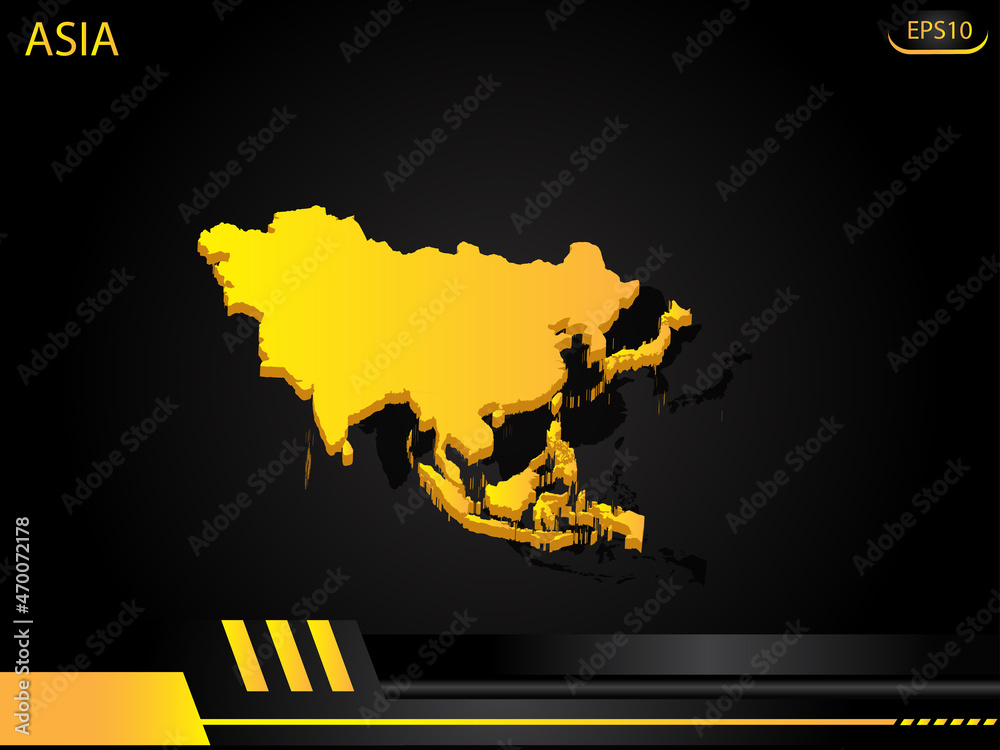 isometric map yellow of Asia on background yellow black frame design ...