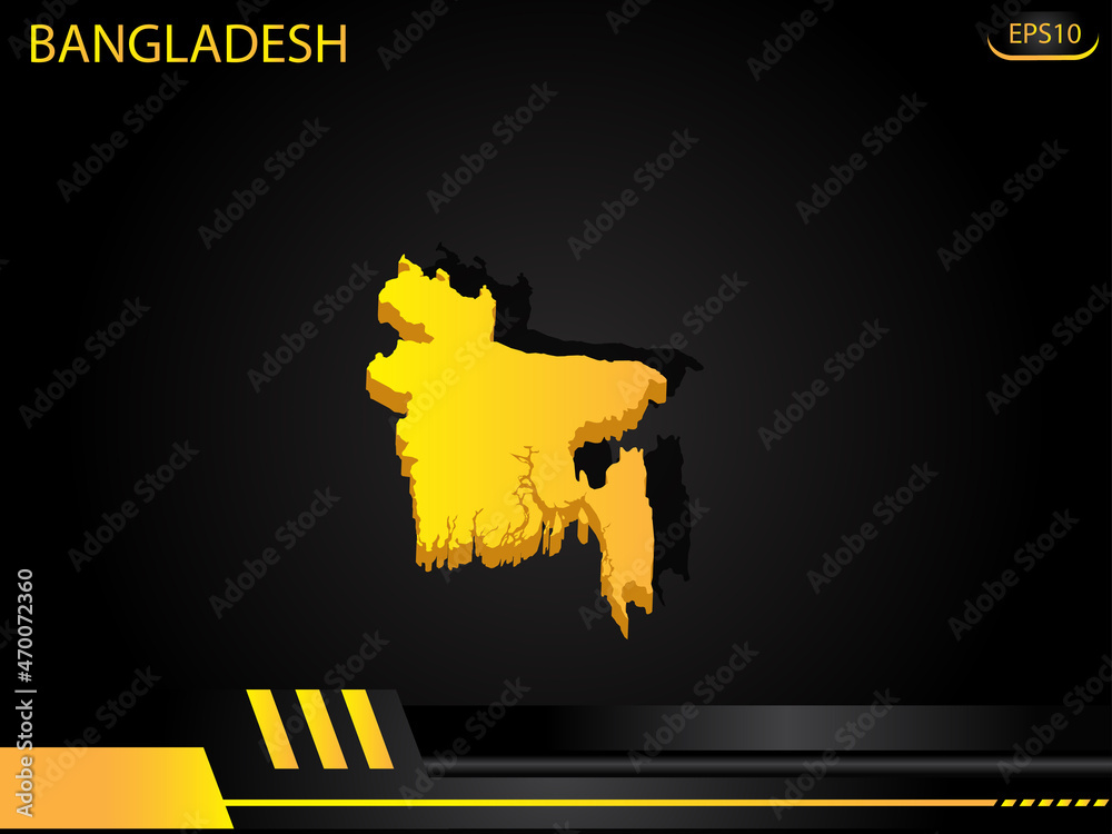 isometric map yellow of Bangladesh on background yellow black frame ...