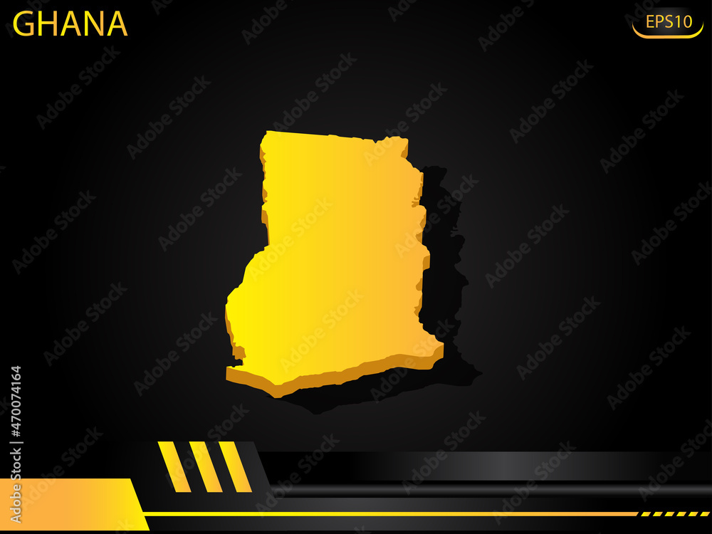 isometric map yellow of Ghana on background yellow black frame design ...
