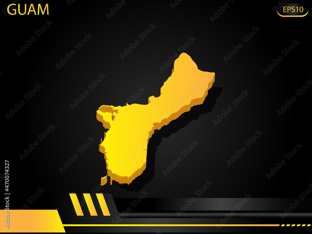 isometric map yellow of Guam on background yellow black frame design ...