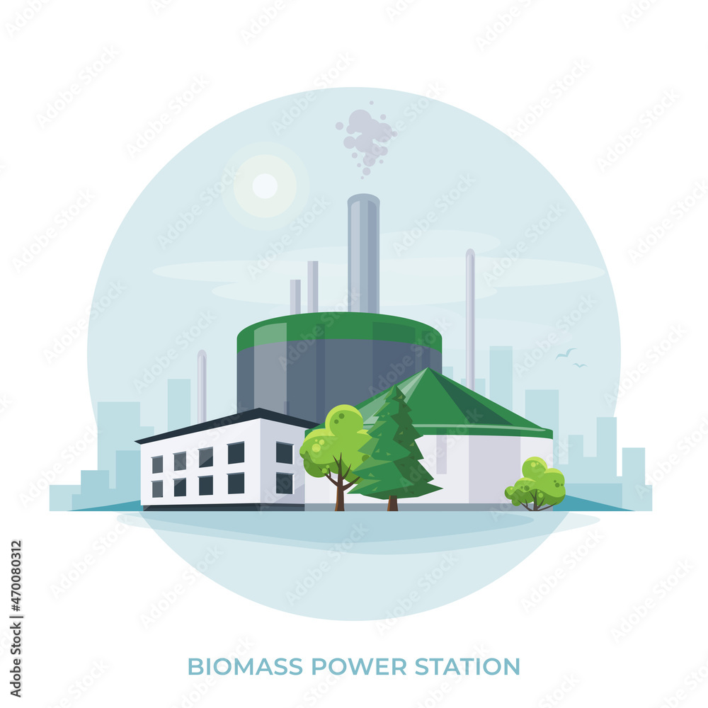 Biomass power plant station. Biofuel factory energy generation ...
