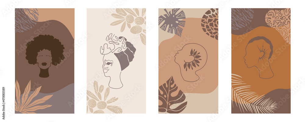 african background.Vector Set of posters with afro woman in ...