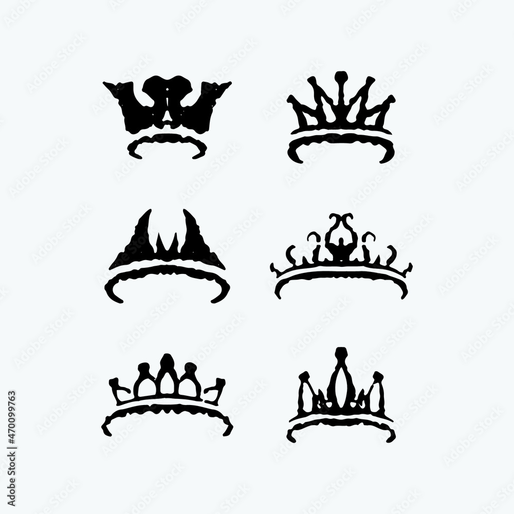 Crown drawing vector illustration. Set doodle crown vector illustration ...
