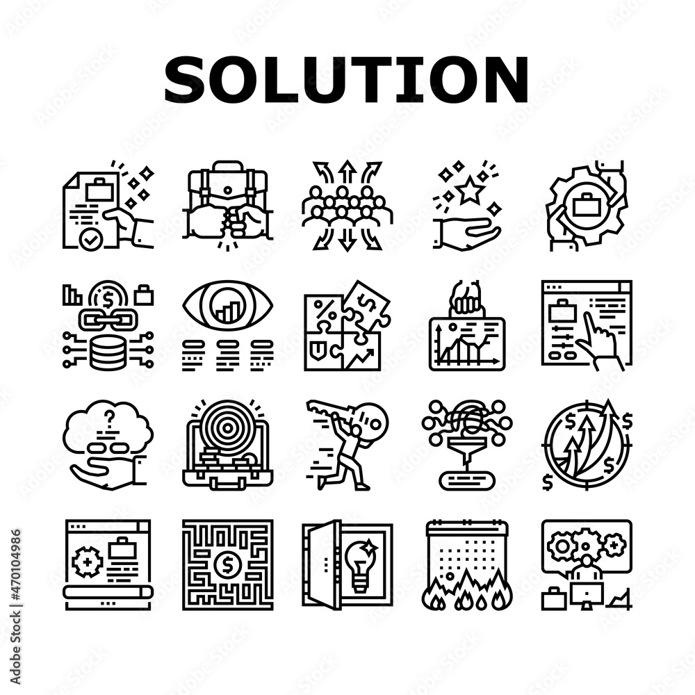 Solution Business Problem Task Icons Set Vector. Teamwork And ...