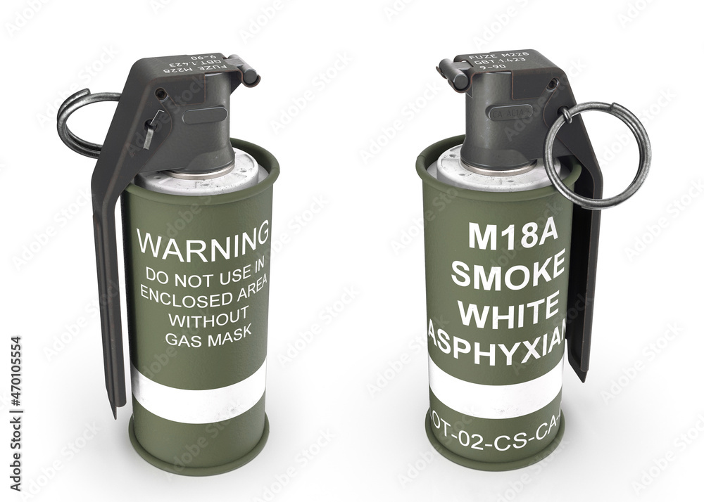 3D render of a hand smoke grenade with a complex tear-suffocating ...