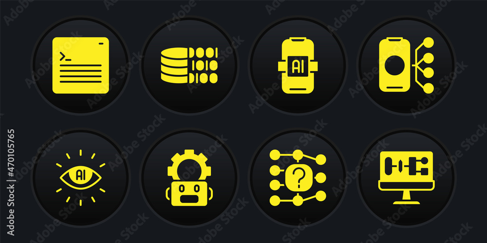 Set Artificial Intelligence Ai Neural Network Robot Setting Binary Code Algorithm And Web