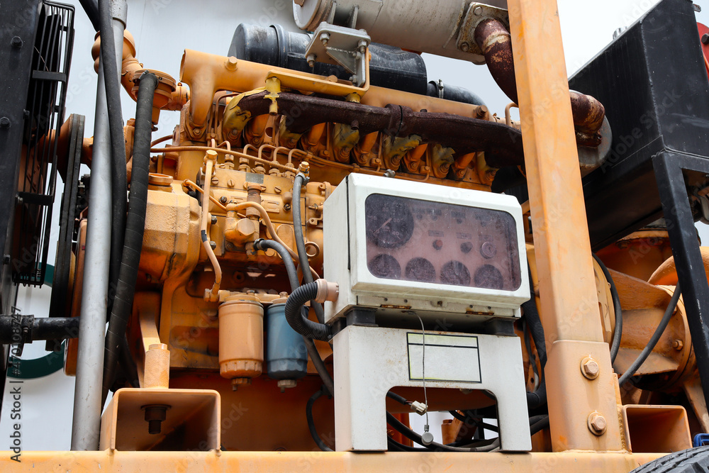 The engine system from a towed water pump. Stock Photo | Adobe Stock
