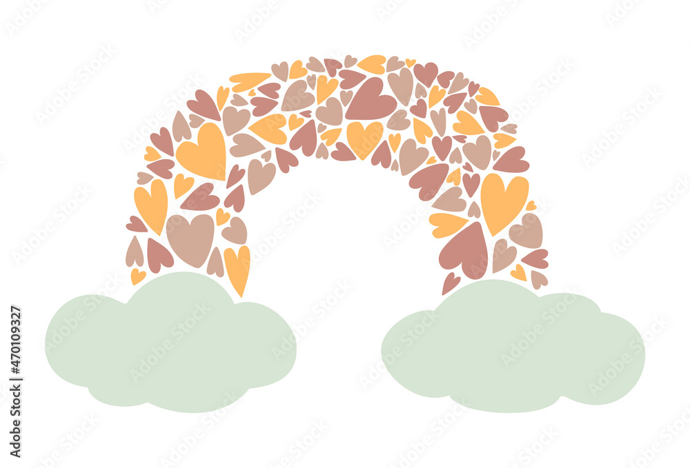 Boho pastel colored heart rainbow with clouds vector clipart. Isolated ...