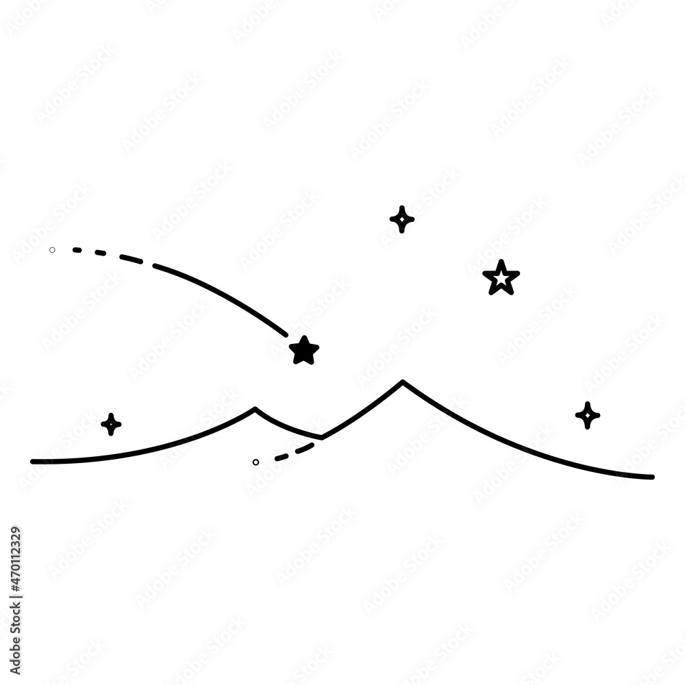 Nature landscape Mountains Starfall starry night. Black and white ...