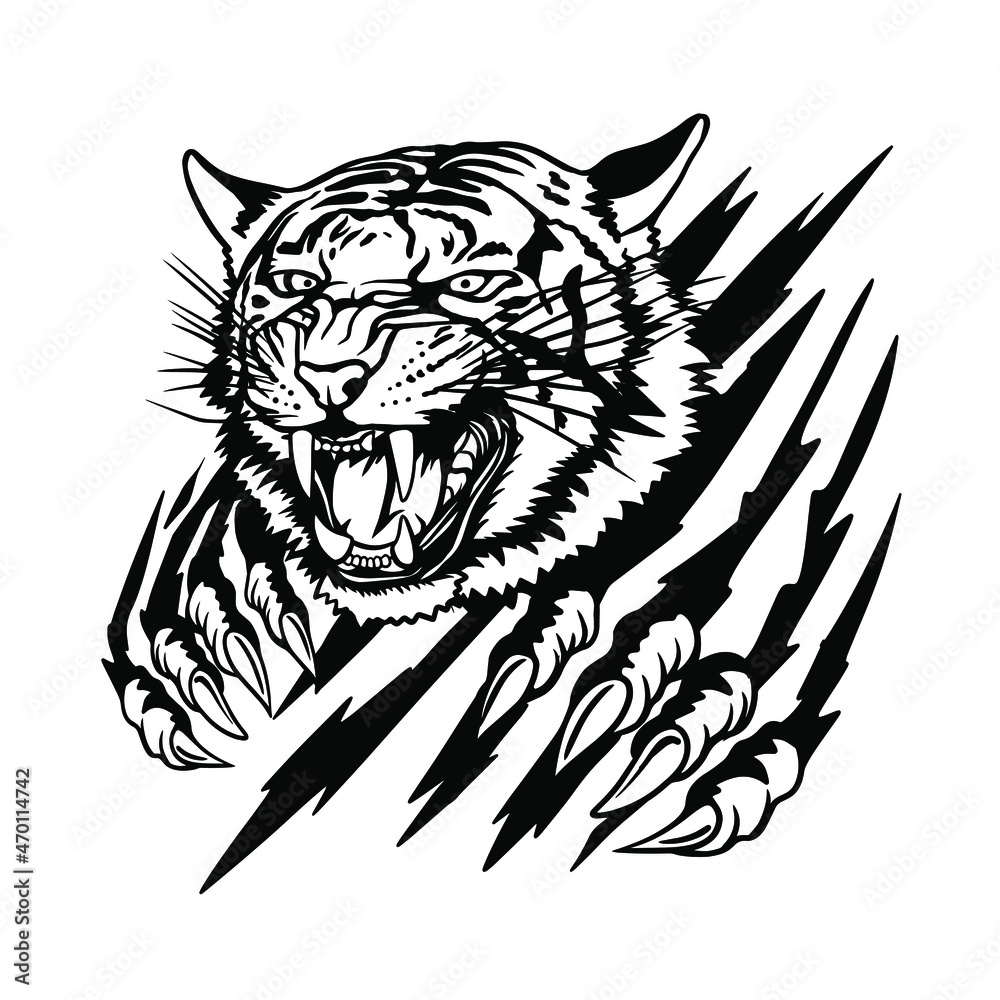 Tiger svg clipart. Freehand drawing of a tiger. Greeting card, poster ...