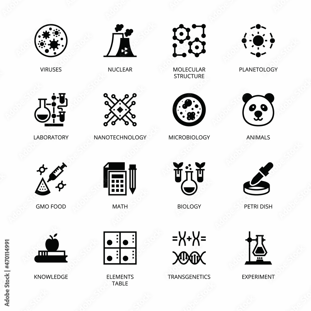 Biochemistry and Genetics glyph Icons - Vectors Stock Vector | Adobe Stock