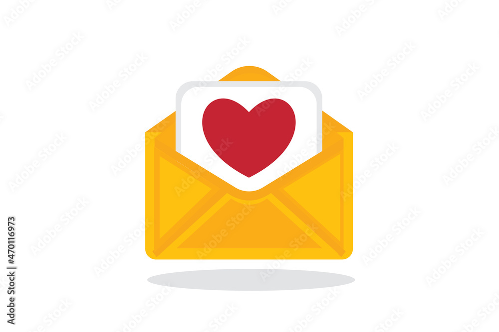 Paper letter with heart inside. Isolated on white background for ...