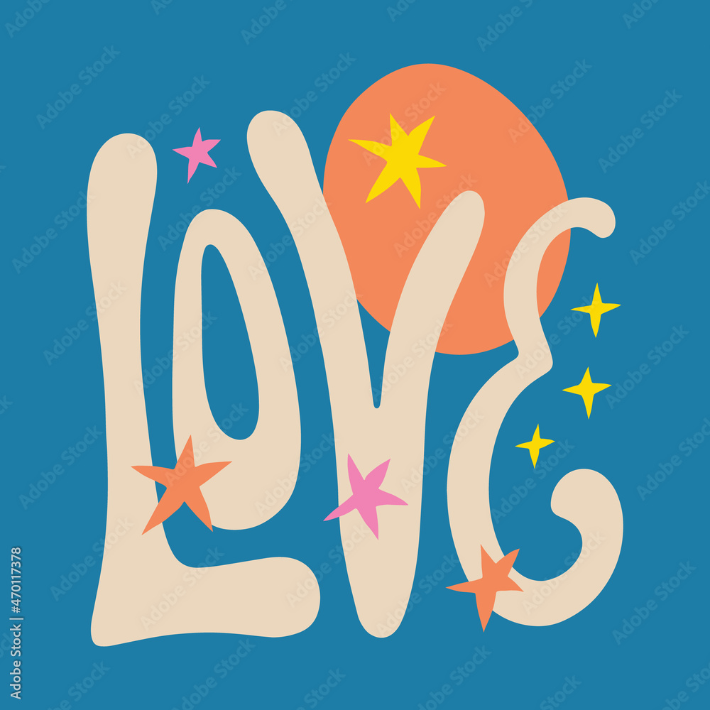 Boho love text handwritten word lettering boho naive funky handdrawn ...