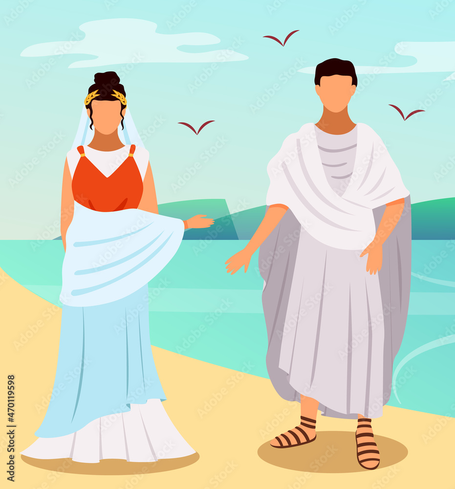 Roman woman and man in traditional clothes, citizens of ancient rome ...