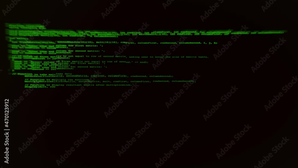 Animated source code scrolling on old screen, white and green ...