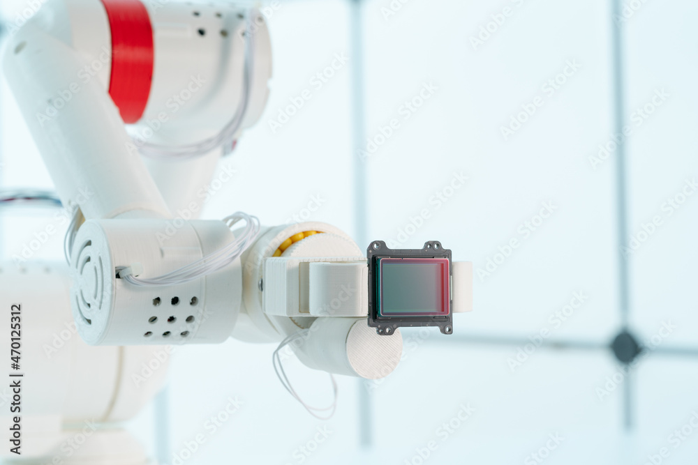 Robot arm with CCD and CMOS matrix Image sensor in the manipulator ...