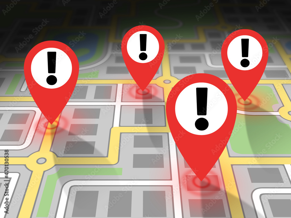 Generic 3D map with multiple alert icons Stock Illustration | Adobe Stock