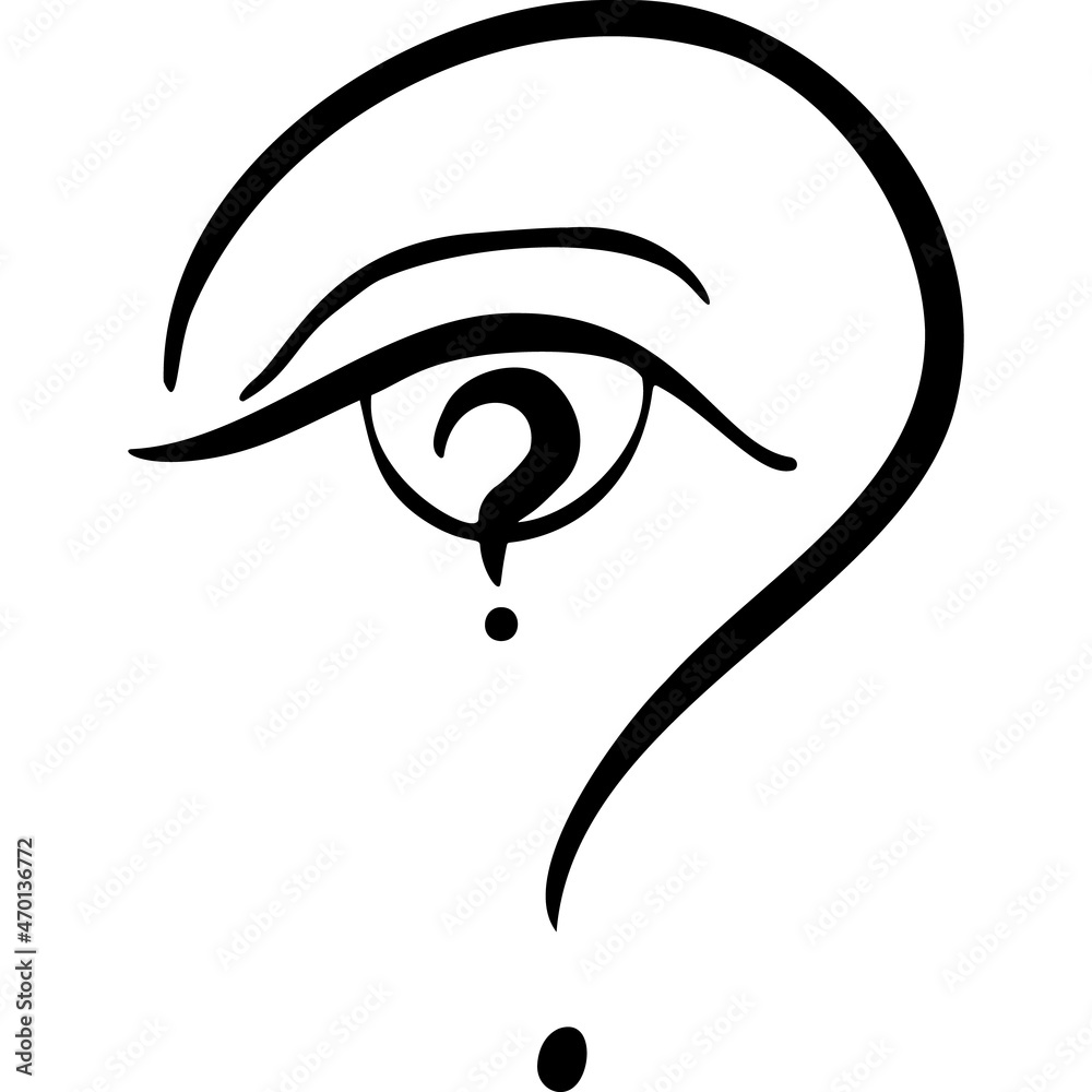 A question mark and an eye inside it, inside which is a question sketch ...