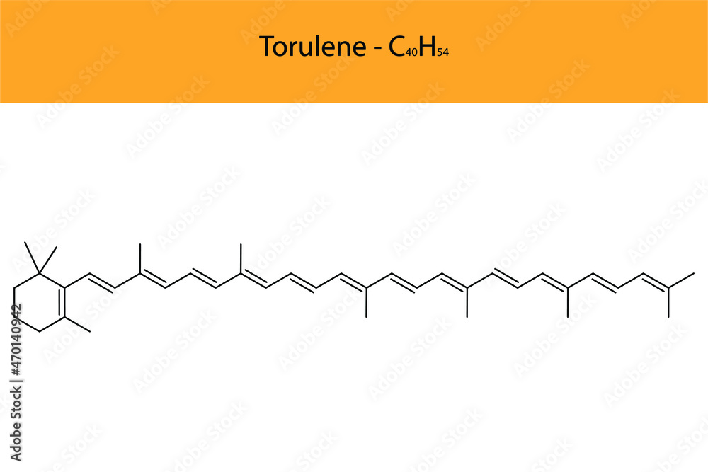 Torulene Skeletal structure and molecular formula. Organic biomolecule ...