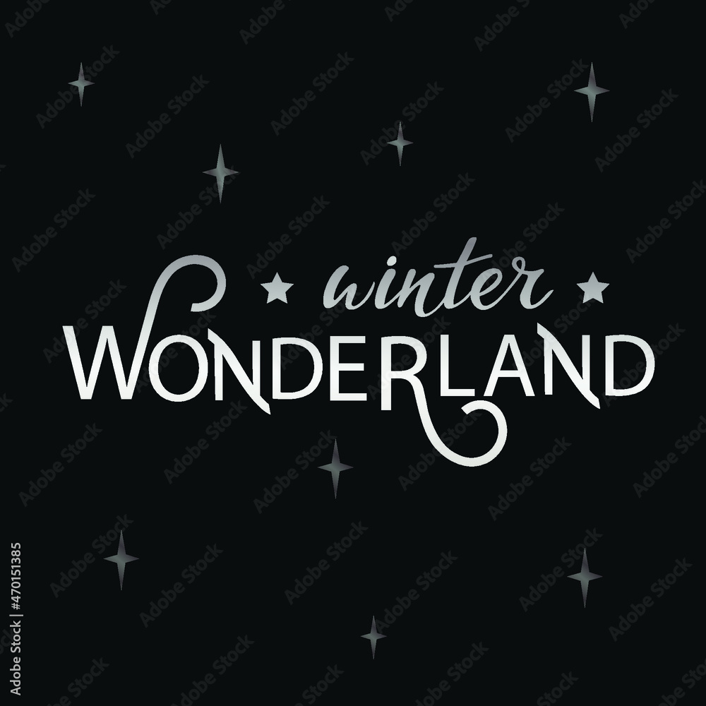 Winter wonderland vector hand lettering. Silver letters with stars on ...