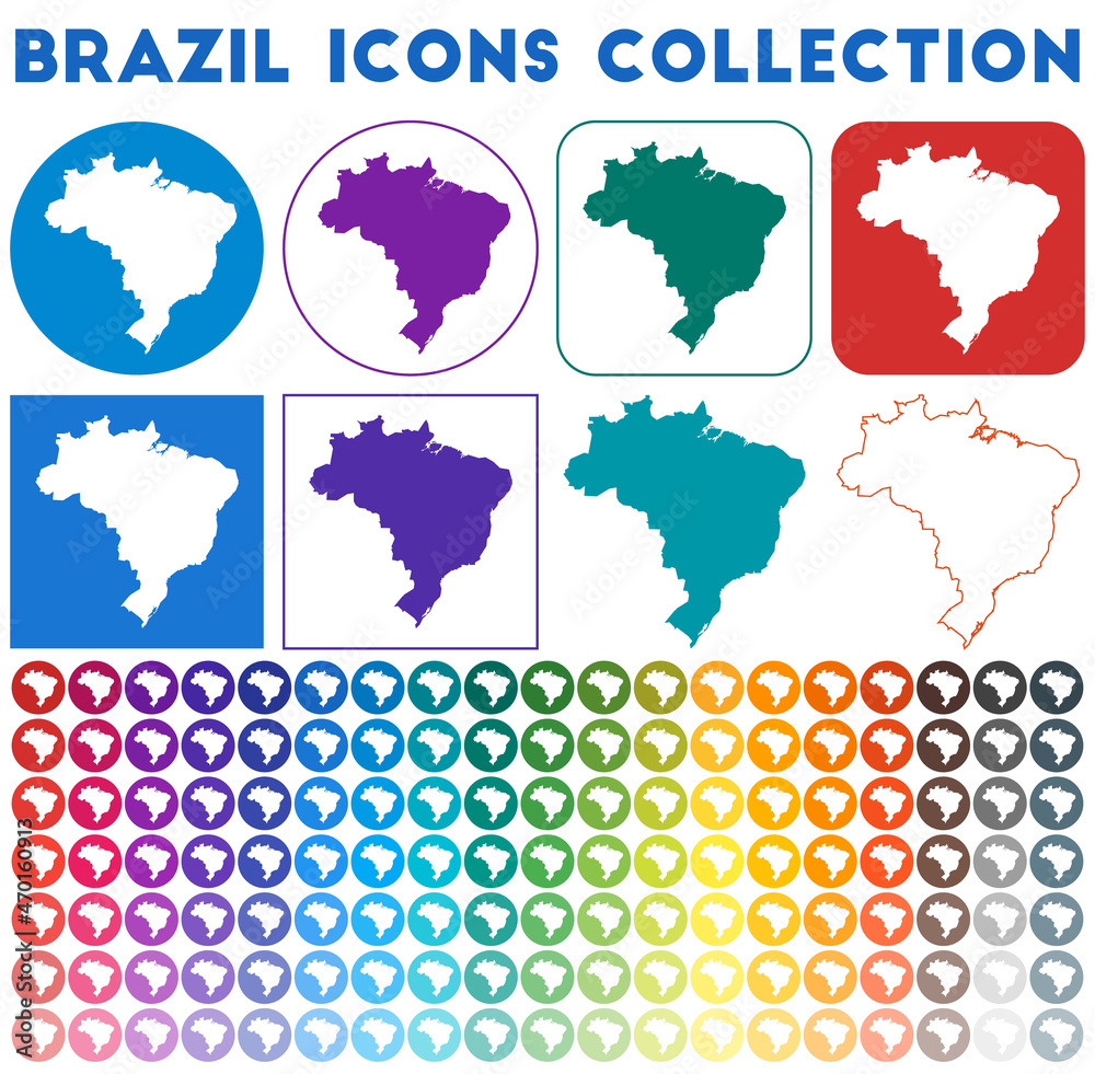 Brazil icons collection. Bright colourful trendy map icons. Modern ...