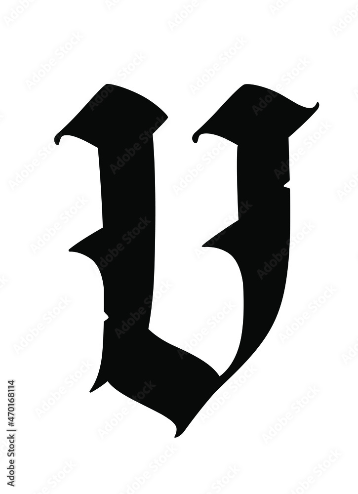Letter v in the Gothic style. Vector. Alphabet. The symbol is isolated ...