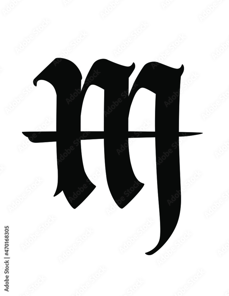 Letter m in the Gothic style. Vector. Alphabet. The symbol is isolated ...