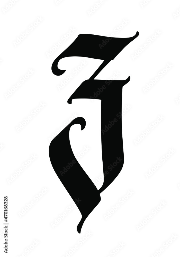 Letter z in the Gothic style. Vector. Alphabet. The symbol is isolated ...
