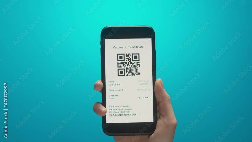 Vaccination passport qr code control, woman checking on phone European ...