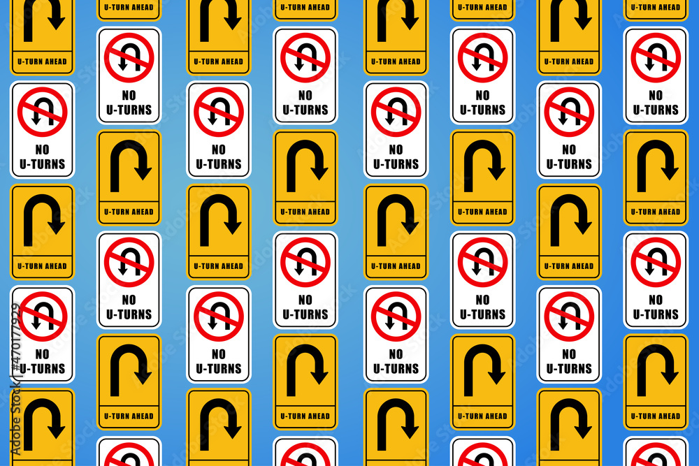 Road signages in seamless pattern. U-turn or no U-turn road signage for ...
