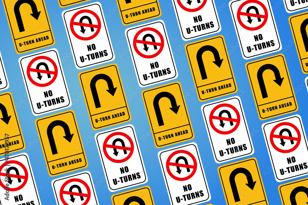 Road signages in seamless pattern. U-turn or no U-turn road signage for ...
