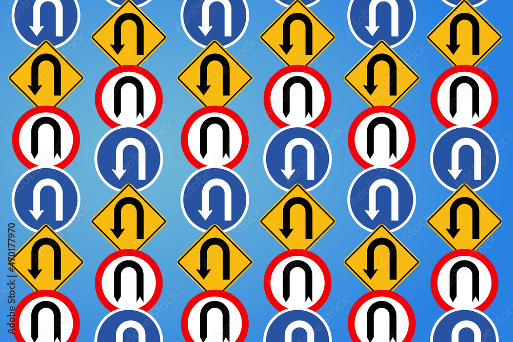 Road signages in seamless pattern. U-turn or no U-turn road signage for ...
