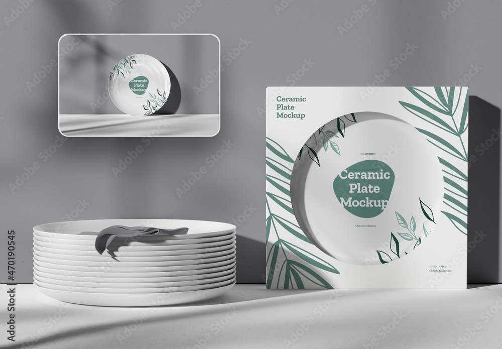 Ceramic Plates Mockup with Box Stock Template | Adobe Stock