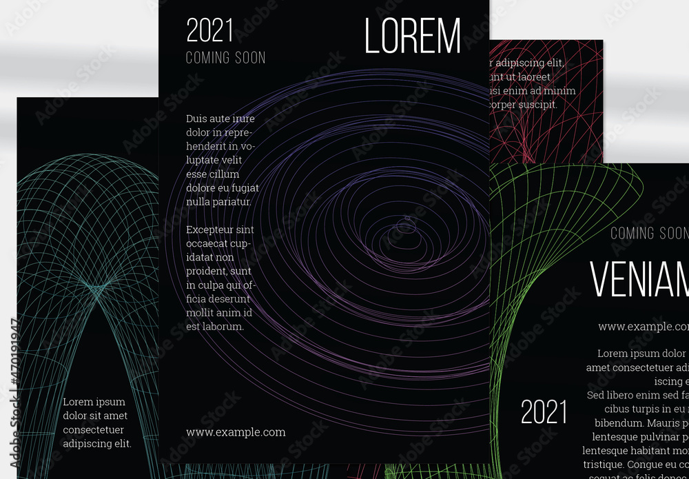 Flyer Layout with Geometric Wireframe Shapes on Black Stock Template ...